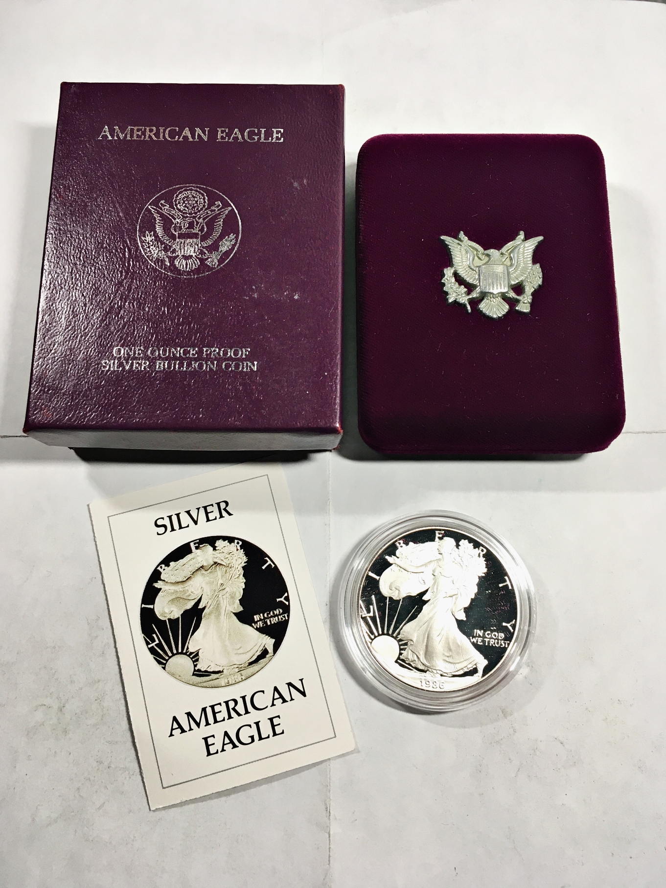 1986-S Proof American Silver Eagle*1oz .999 Fine Silver*In Original US ...