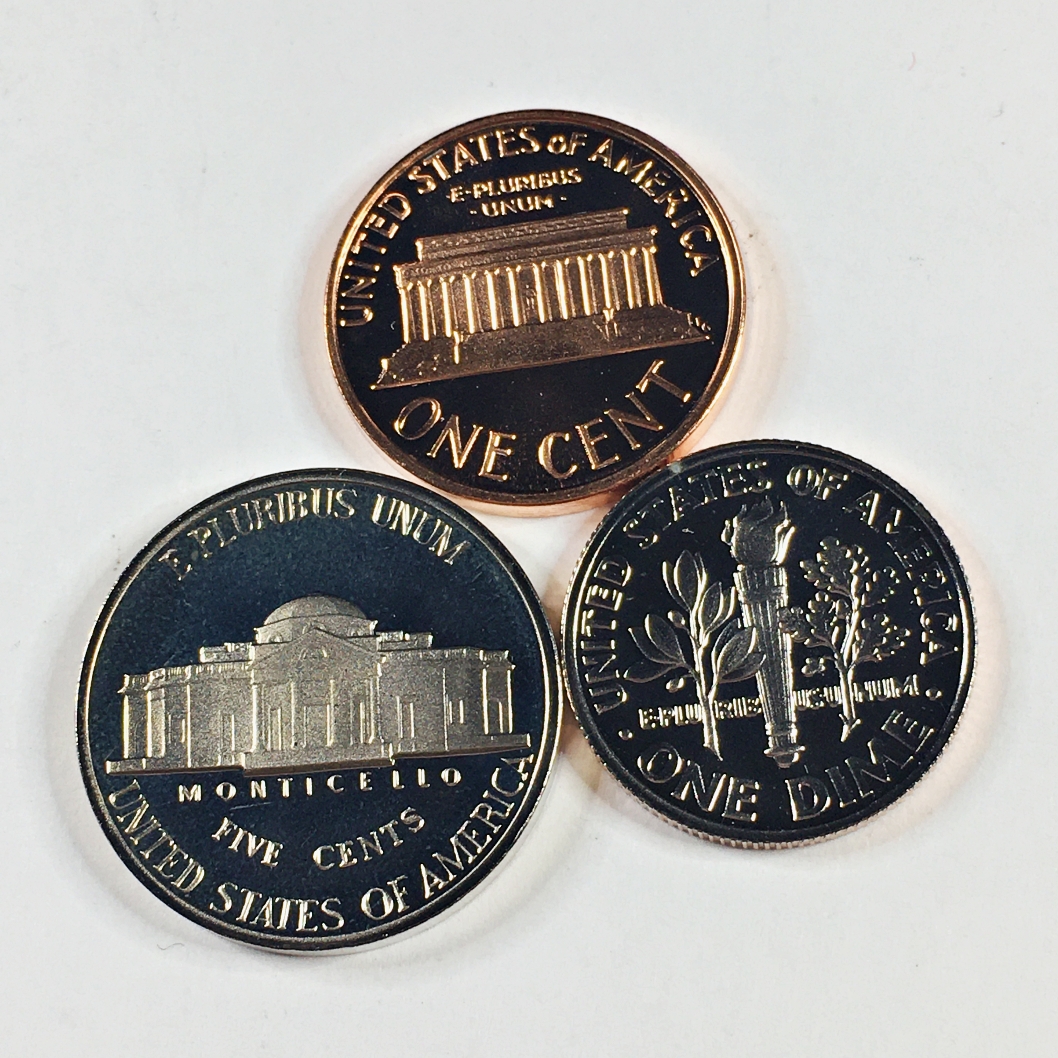 1988-S Proof Roosevelt Dime, Jefferson Nickel and Lincoln Head Memorial ...
