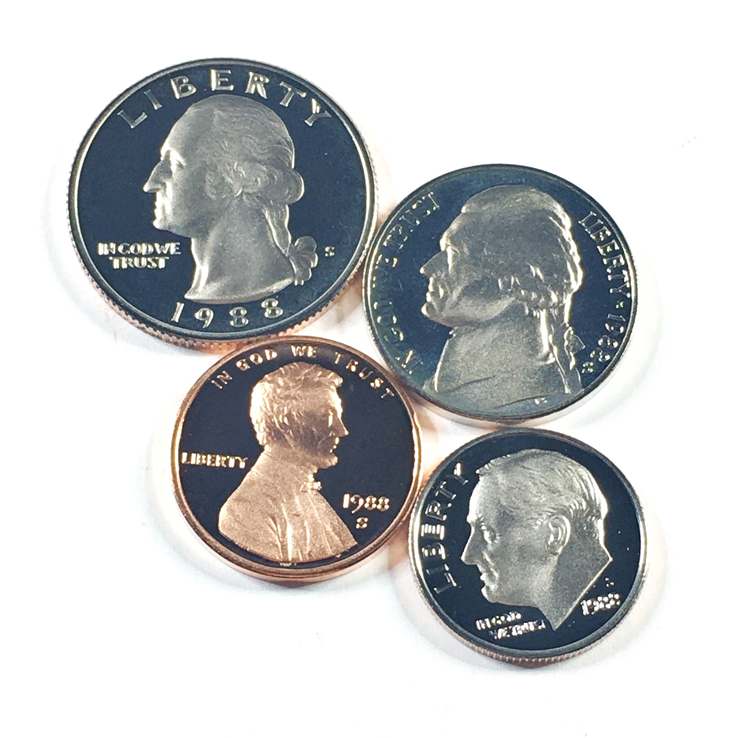 1988-S Proof Washington Quarter, Roosevelt Dime, Jefferson Nickel and ...
