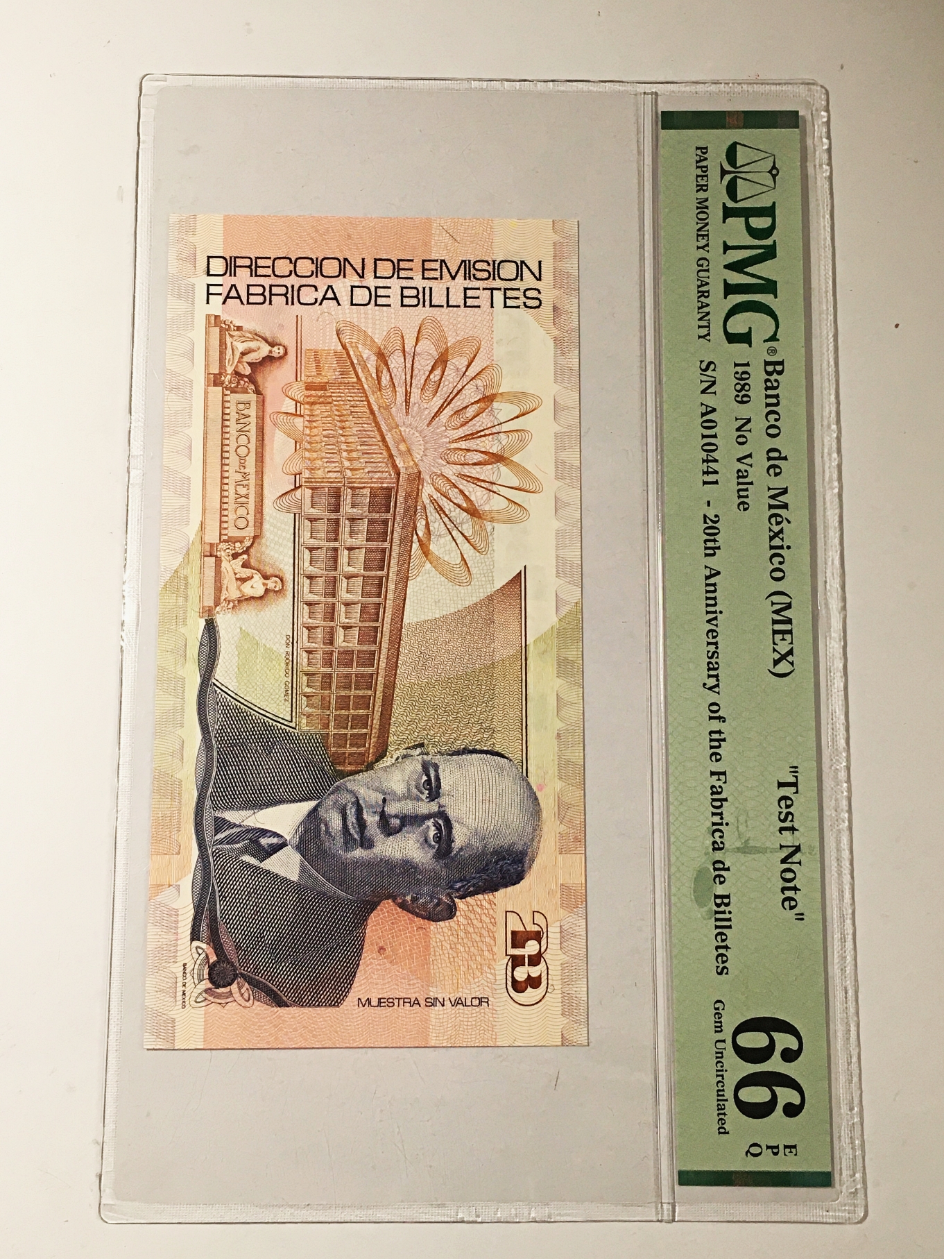 1989 Mexico No Value Test Note*20th Anniversary Fabrica de Billetes ...