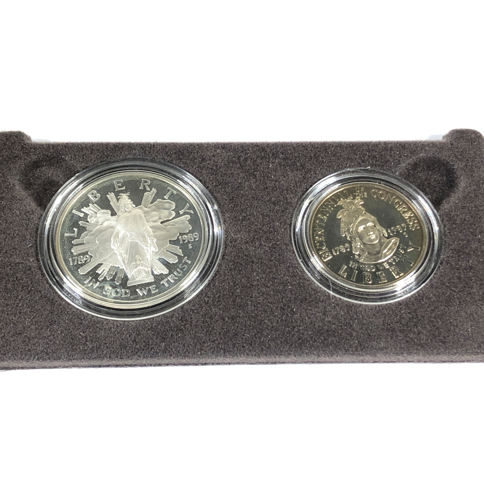 1989-S Proof Silver Dollar & Clad Half Dollar Coins Commemorating the ...