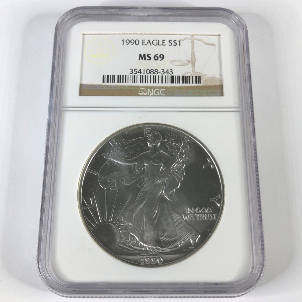 1990 American Silver Eagle*Graded MS69 by NGC1oz .999 Fine Silver ...