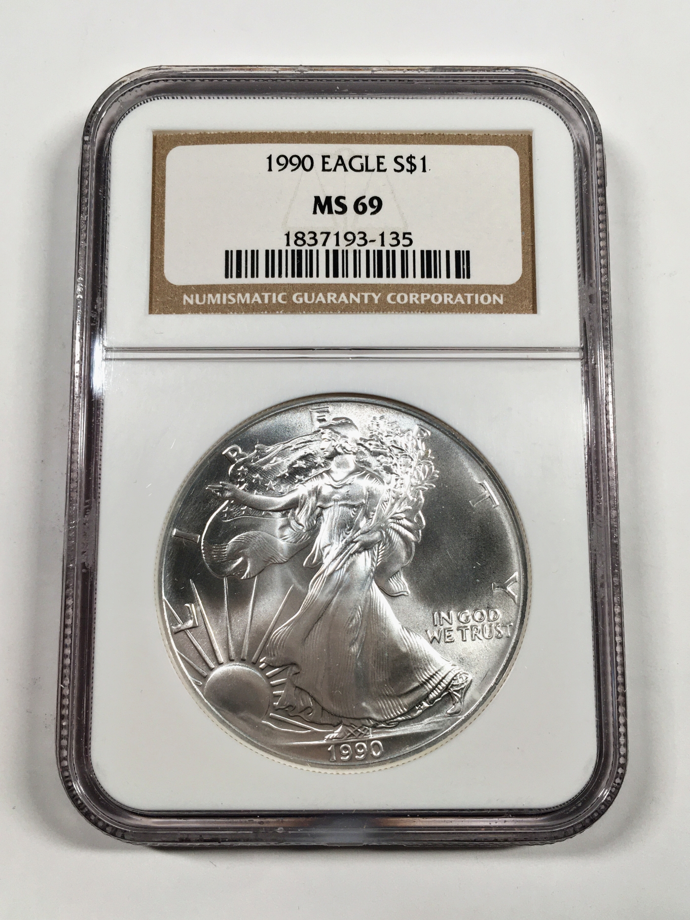 1990 American Silver Eagle*Graded MS69 by NGC*1oz .999 Fine Silver ...