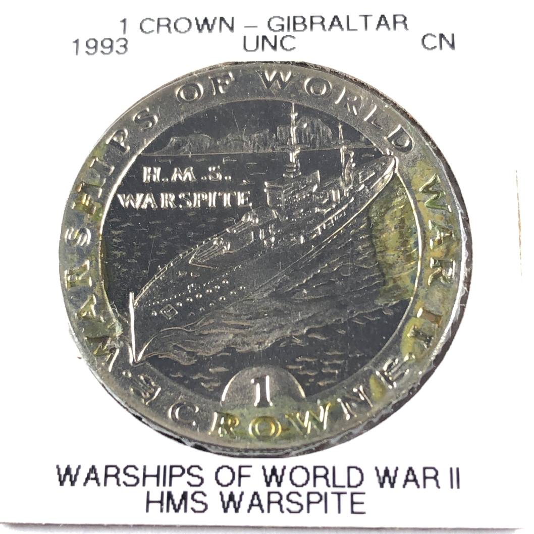 1993 Gibraltar 1 Crown*Warships of the World-HMS Warspite*Uncirculated ...