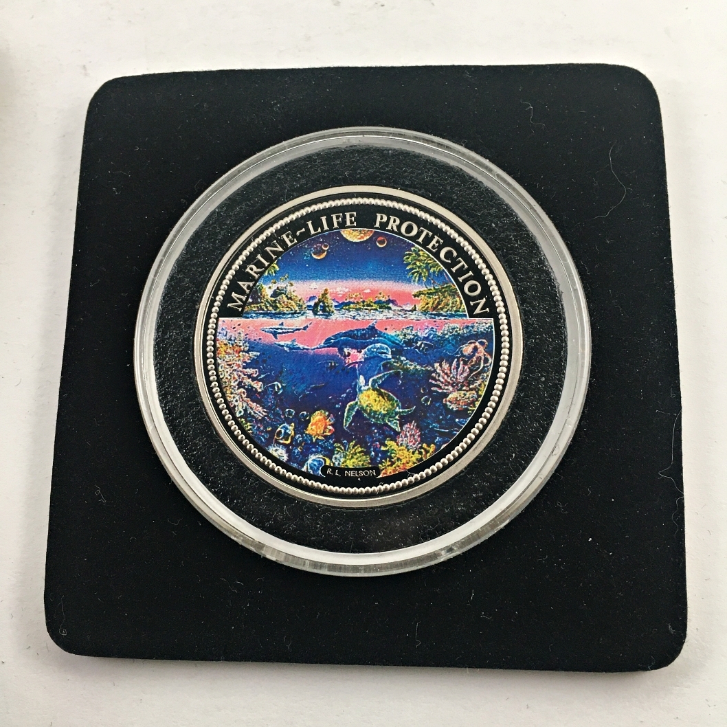 1993 Palau Colorized Proof $1 Coin*Marine Wild Life Protection*DCAM*In ...