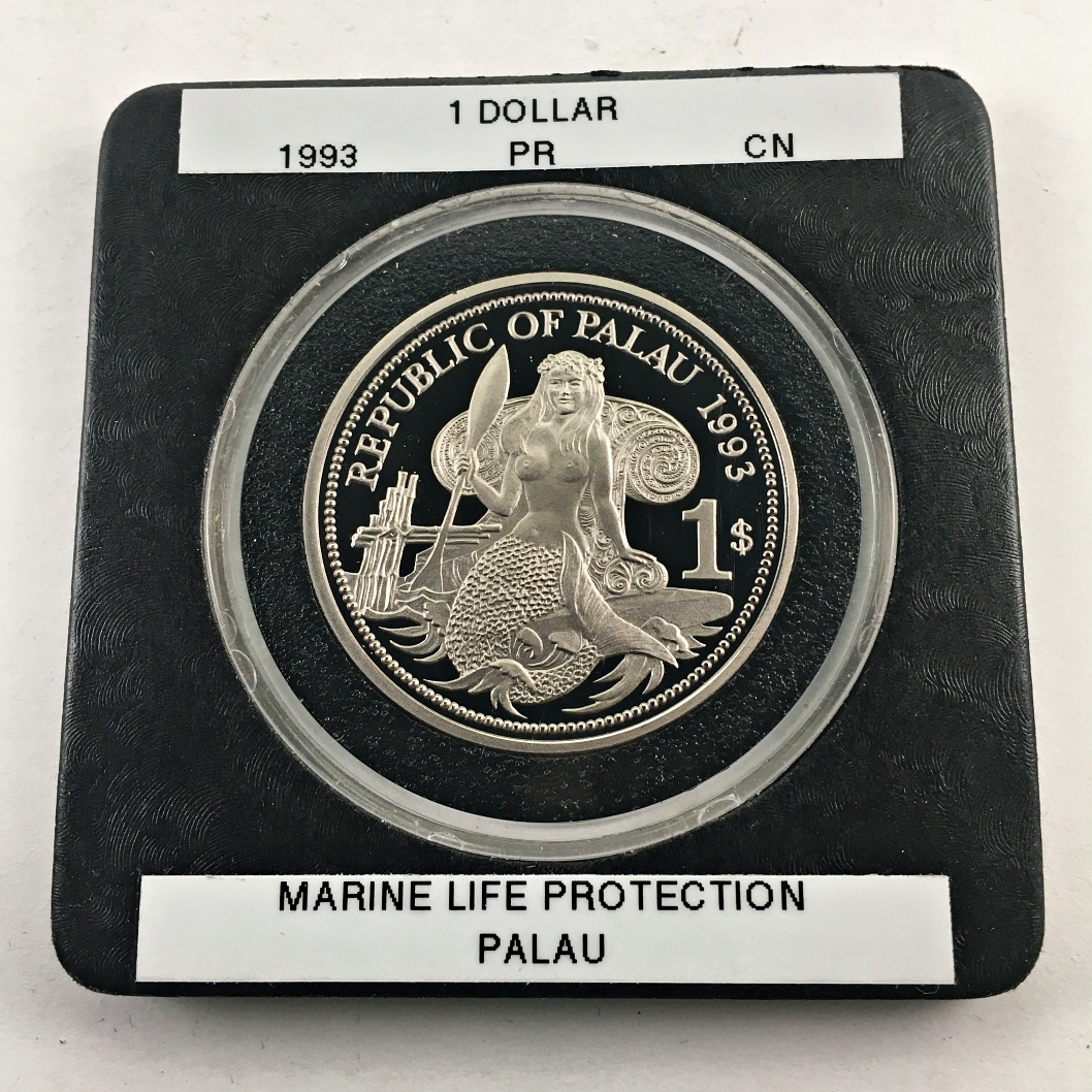 1993 Palau Colorized Proof $1 Coin*Marine Wild Life Protection*DCAM*In ...