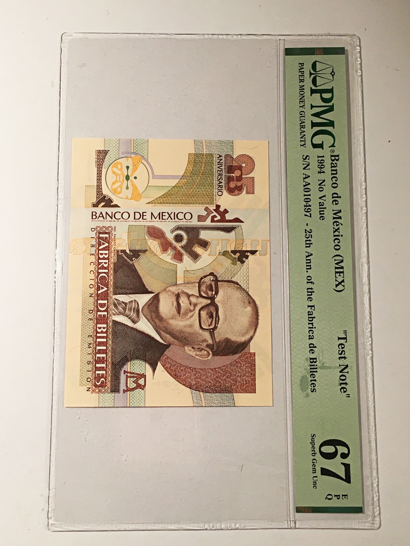 1994 Mexico No Value Test Note*25th Anniversary Fabrica de Billetes ...