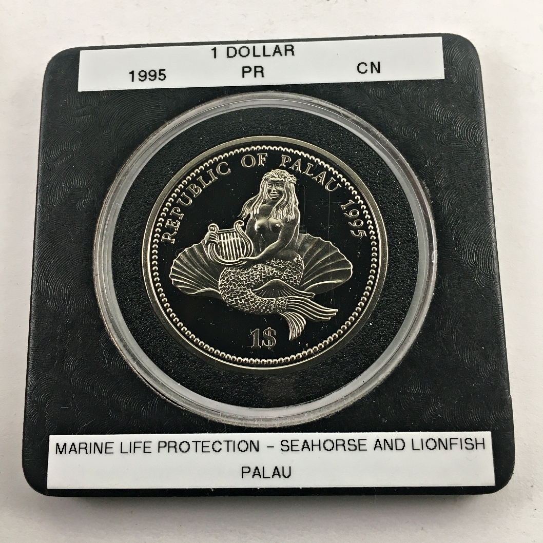 1995 Palau Colorized Proof $1 Coin*Marine Life Protection-Seahorse ...