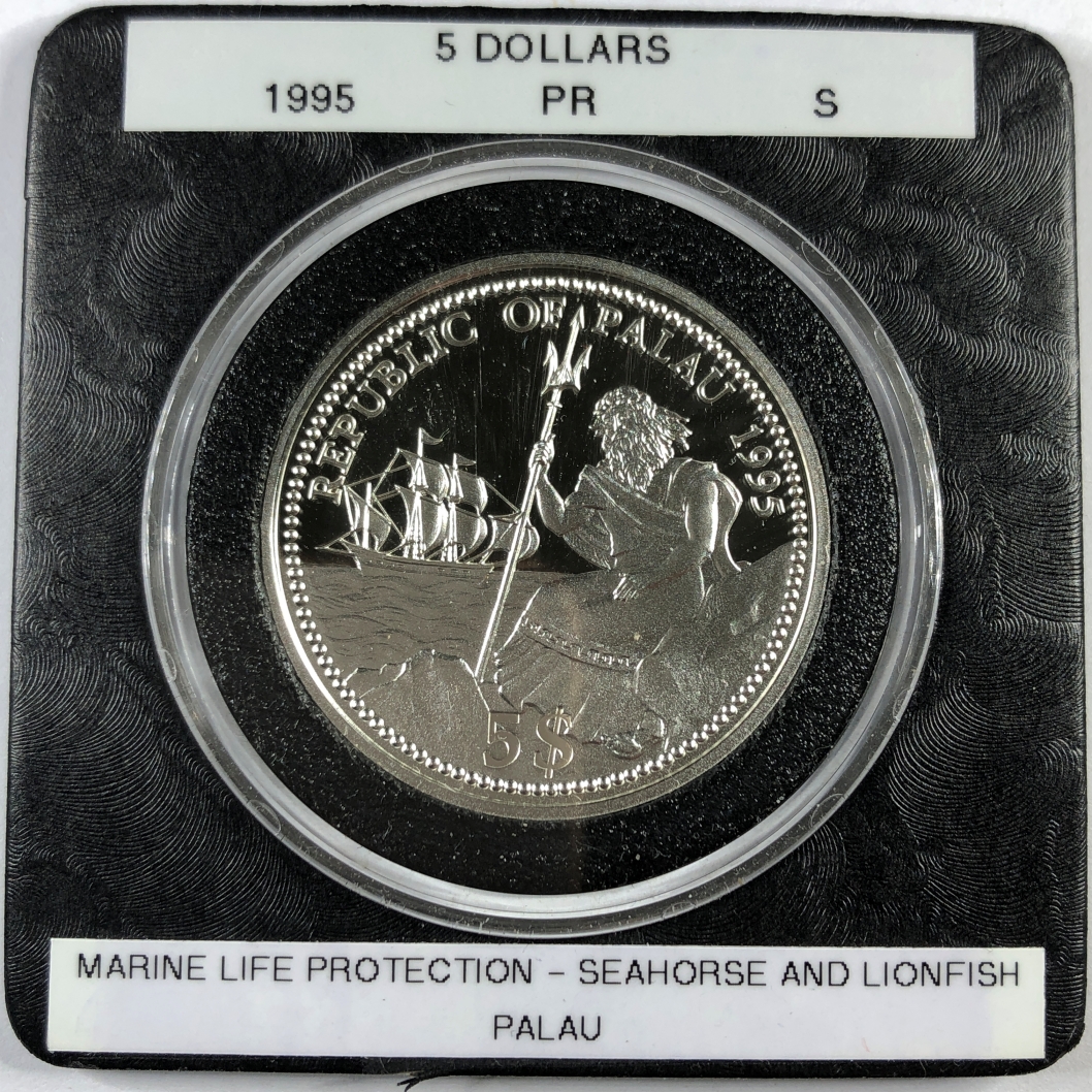 1995 Republic of Palau Colorized Silver $5 Proof Coin*Marine Life ...
