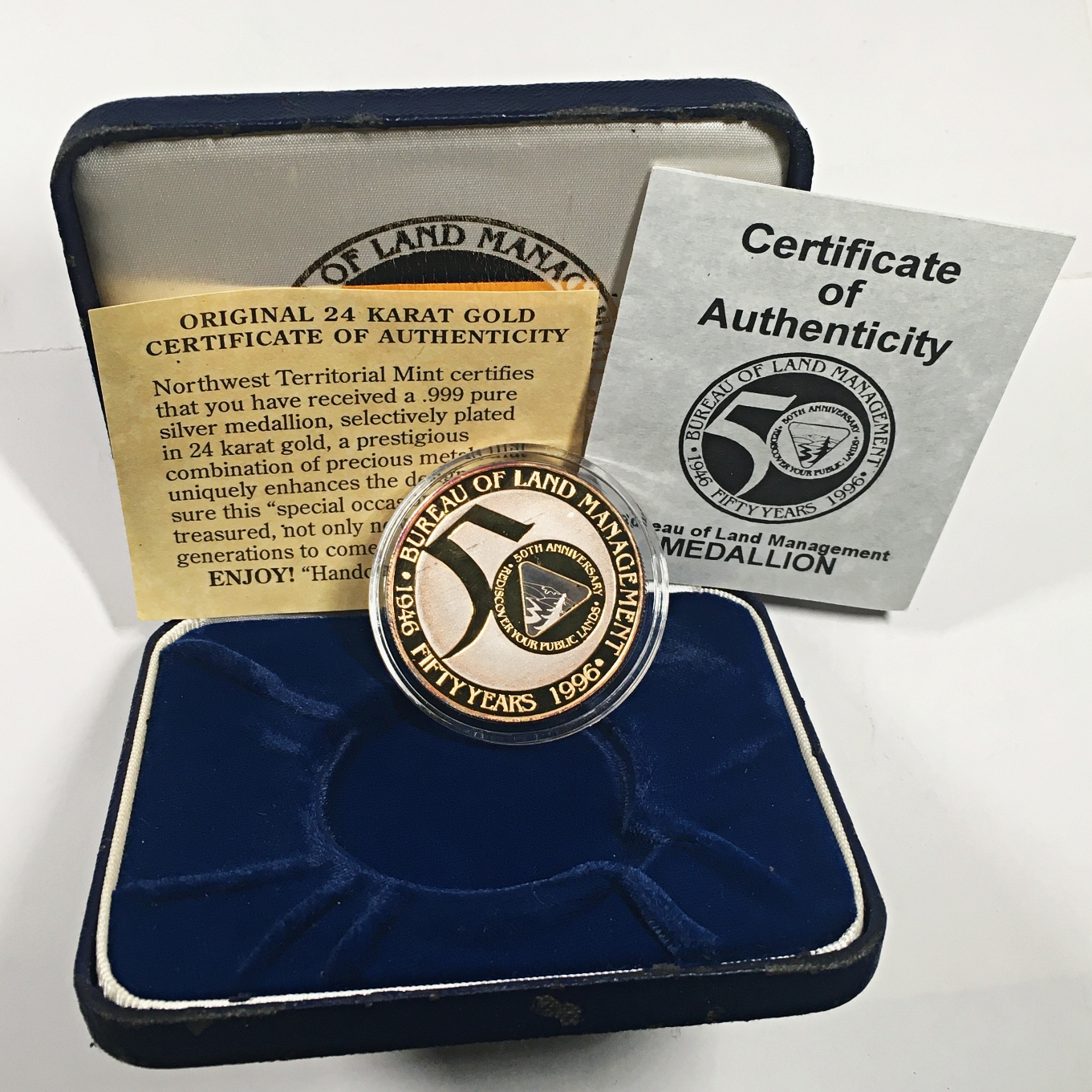 1996 Bureau of Land Management Medallion*50th Anniversary*1oz .999 Fine ...