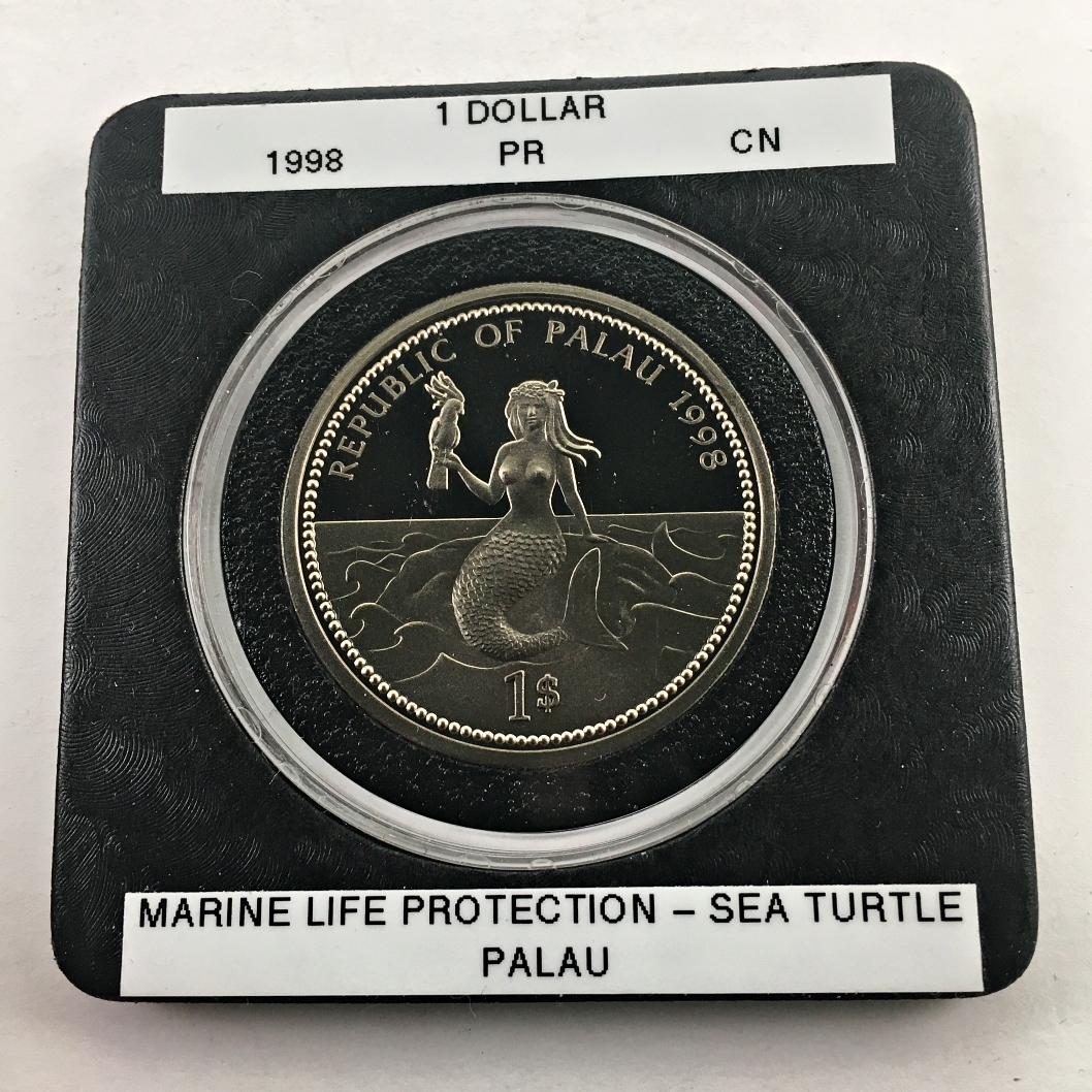 1998 Palau Colorized Proof $1 Coin*Marine Life Protection-Sea Turtle ...