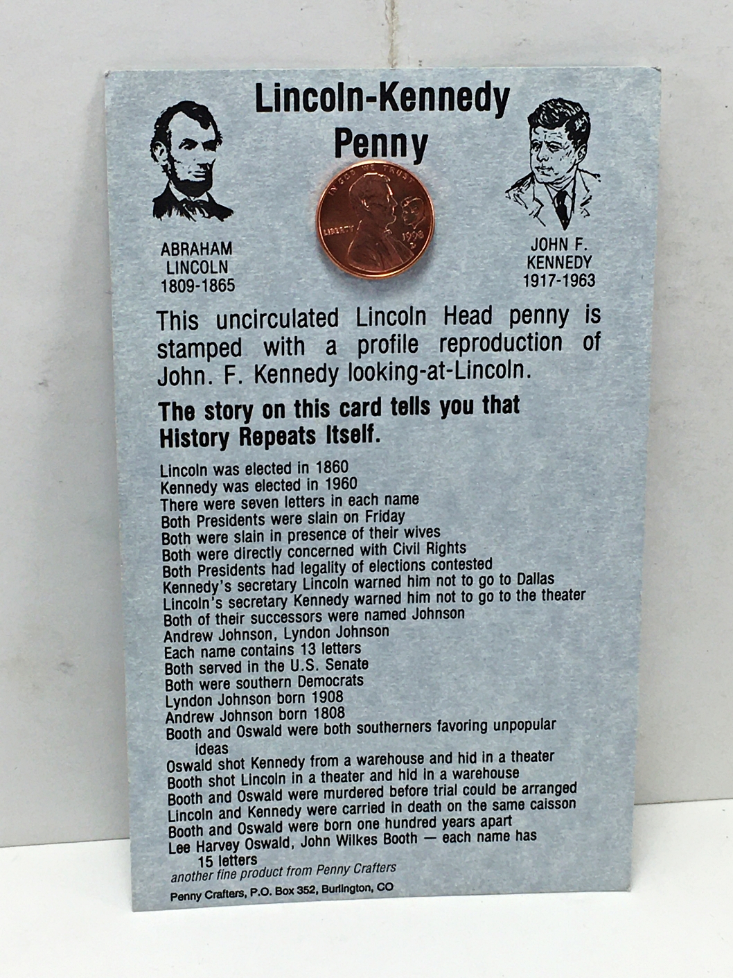1998-D Lincoln Head Memorial Cent Counter-stamped with Kennedy Head ...