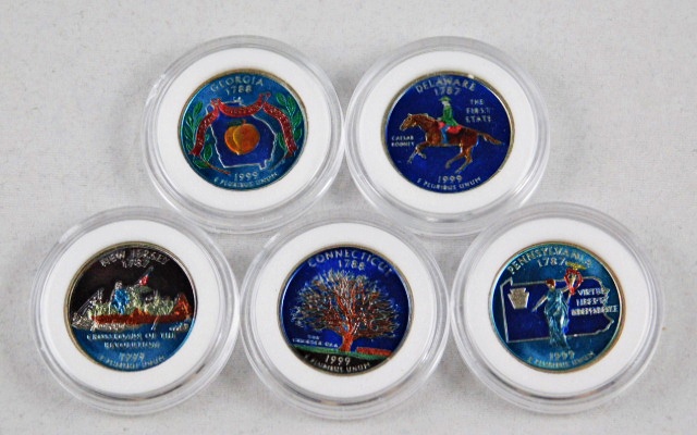 1999 Five Colorized Statehood Commemorative Quarters*Inaugural Edition ...
