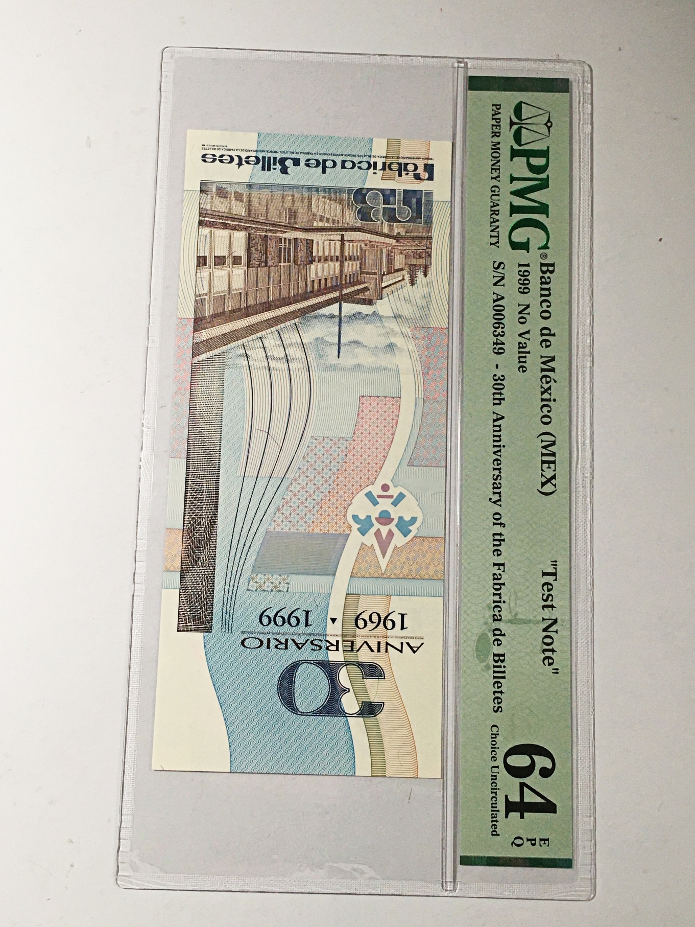 1999 Mexico No Value Test Note*30th Anniversary Fabrica de Billetes ...