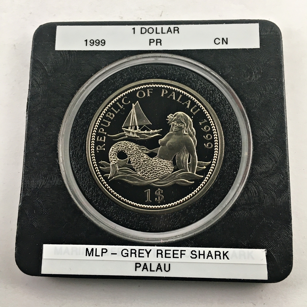 1999 Palau Colorized Proof $1 Coin*Marine Life Protection-Grey Reef ...