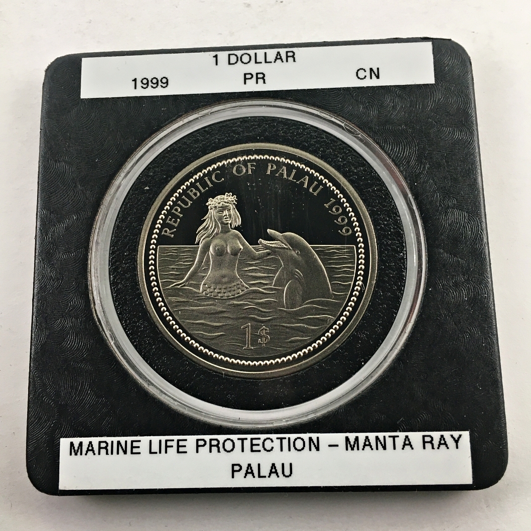 1999 Palau Colorized Proof $1 Coin*Marine Life Protection-Manta Ray ...