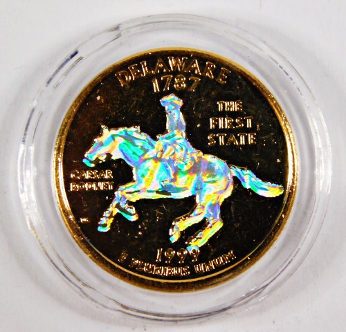 1999-P Hologram 24K Gold Layered Delaware State Quarter*Uncirculated in ...
