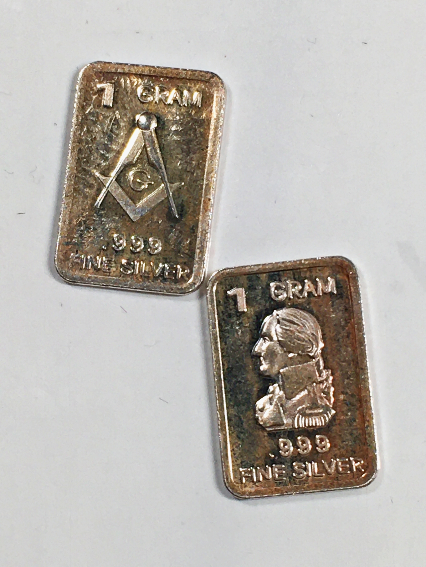 2 Grams .999 Fine Silver Bars*Masonic Design | Property Room