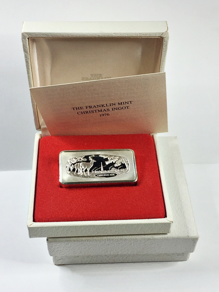 2+ oz Solid Sterling Silver Proof Christmas Ingot*1000 Grains*1976 with ...