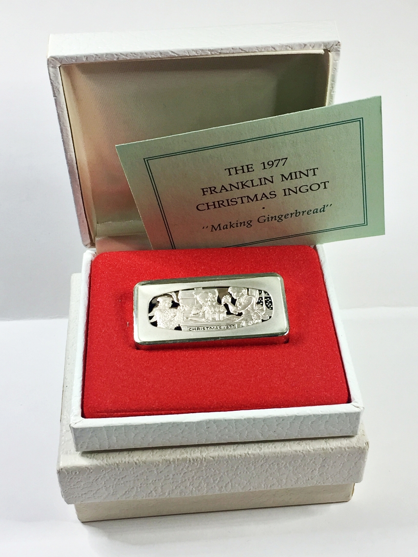 2+ oz Solid Sterling Silver Proof Christmas Ingot*1000 Grains*1977 with ...