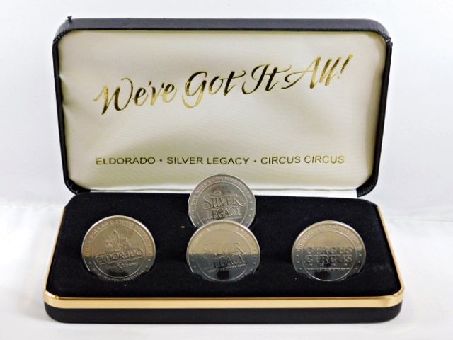 2000 (4) Commemorative $1 Gaming Tokens in Gift Box*Silver Legacy, El ...