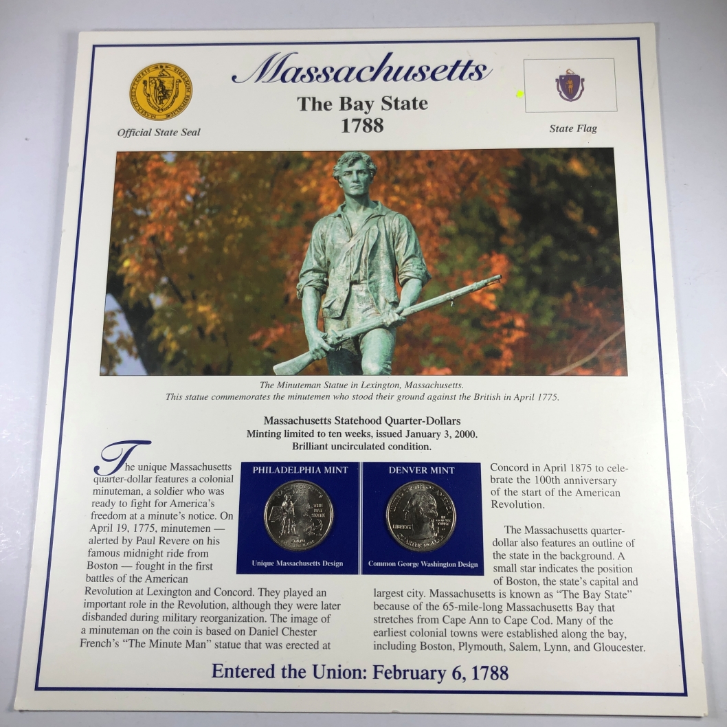 2000 Massachusetts State Quarter and Stamp Set High Grade Uncirculated ...