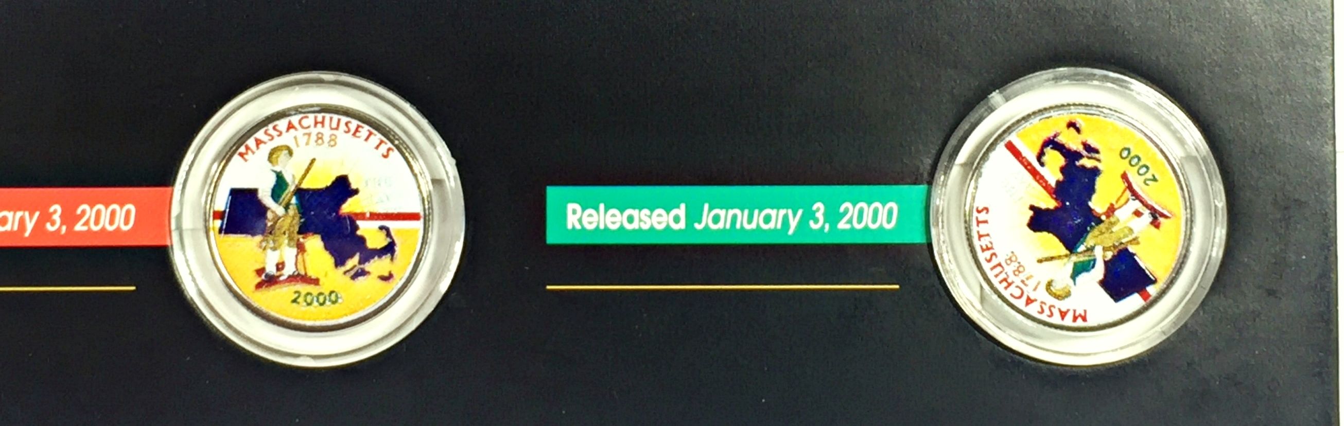 2000-P & D Colorized Massachusetts Commemorative State Quarters*In ...
