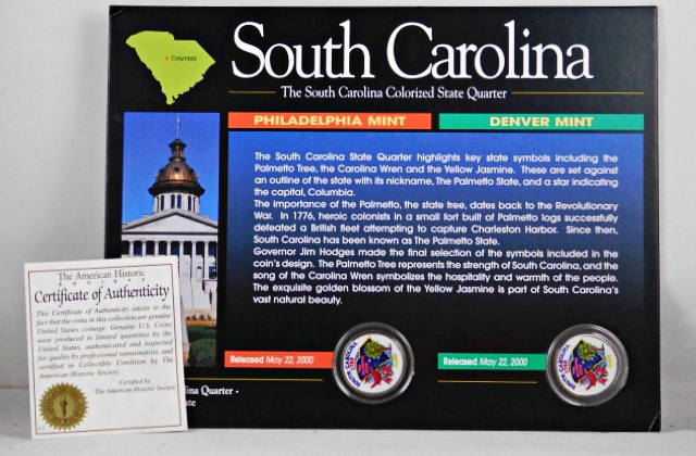 2000-P & D Colorized South Carolina State Commemorative Quarters*On 6.5 ...