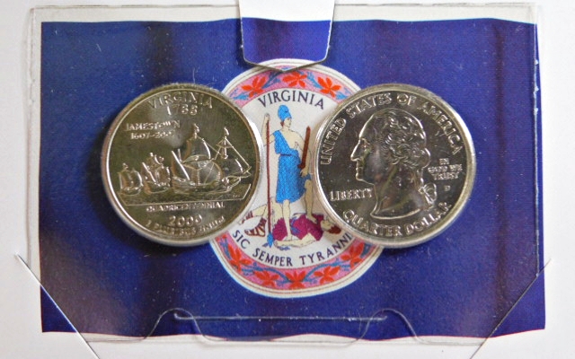 2000-P & D Virginia Commemorative State Quarters in a Tri-fold Story ...