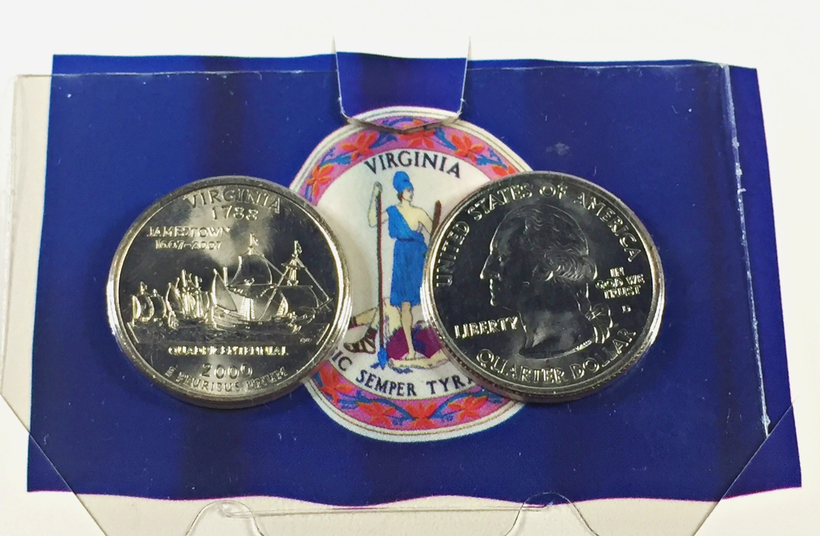 2000-P & D Virginia Uncirculated Commemorative State Quarters in a Tri ...
