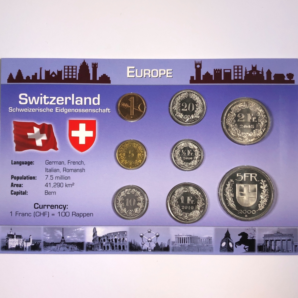 2000's Switzerland Uncirculated Coin Set*Encased in 4.5" x 7" Card ...