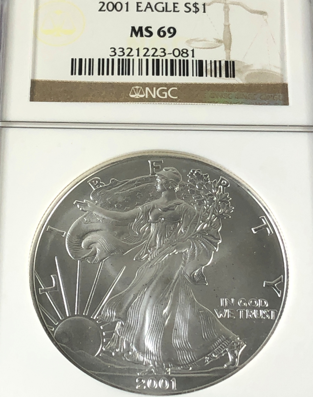 2001 American Silver Eagle*1oz .999 Fine Silver*Graded MS69 by NGC | Property Room