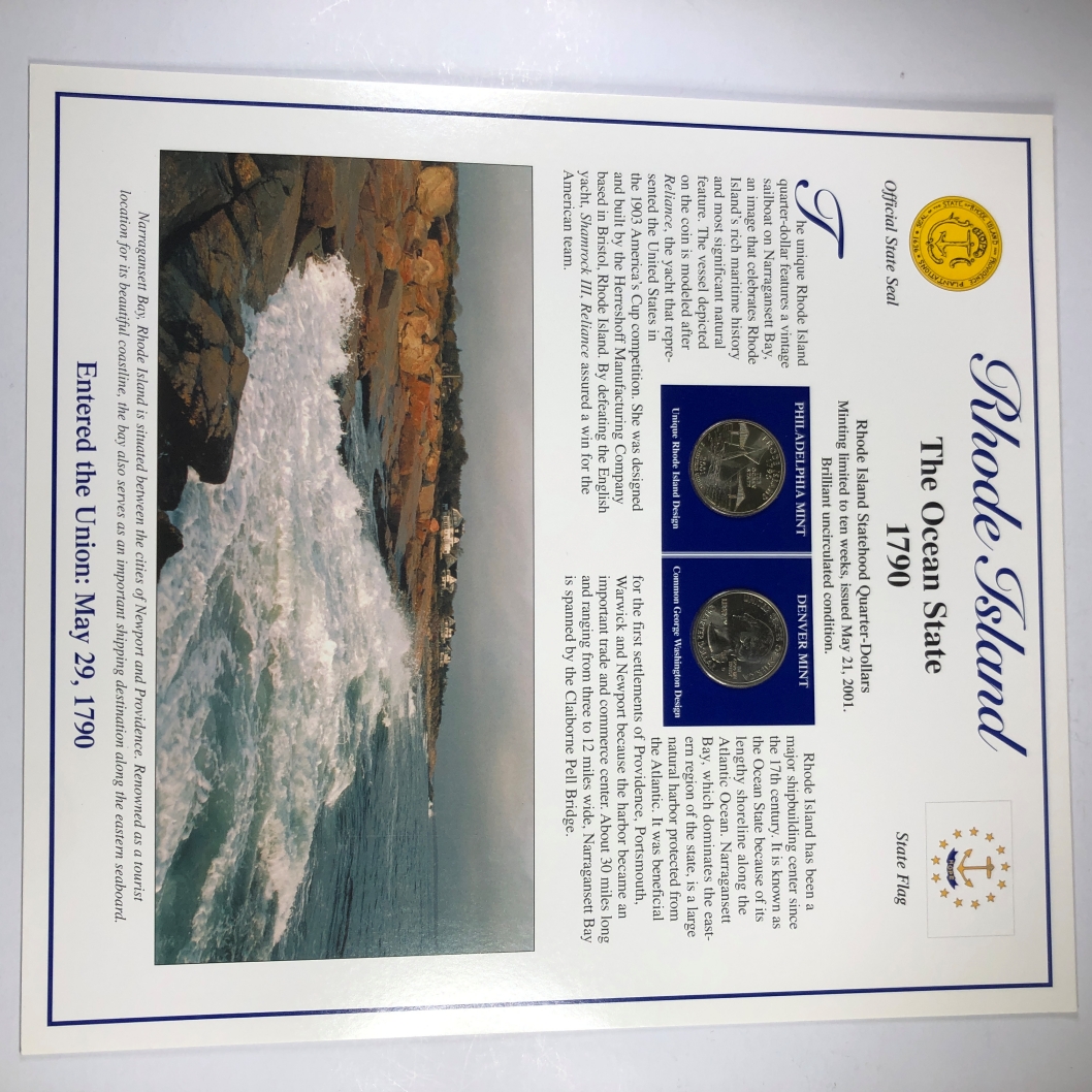 2001 Rhode Island State Quarter and Stamp Set High Grade Uncirculated P ...