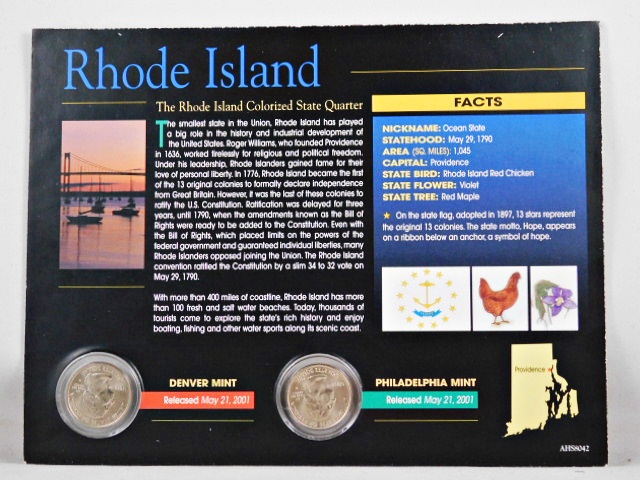 2001-P & D Colorized Rhode Island State Commemorative Quarters*On 6.5 ...