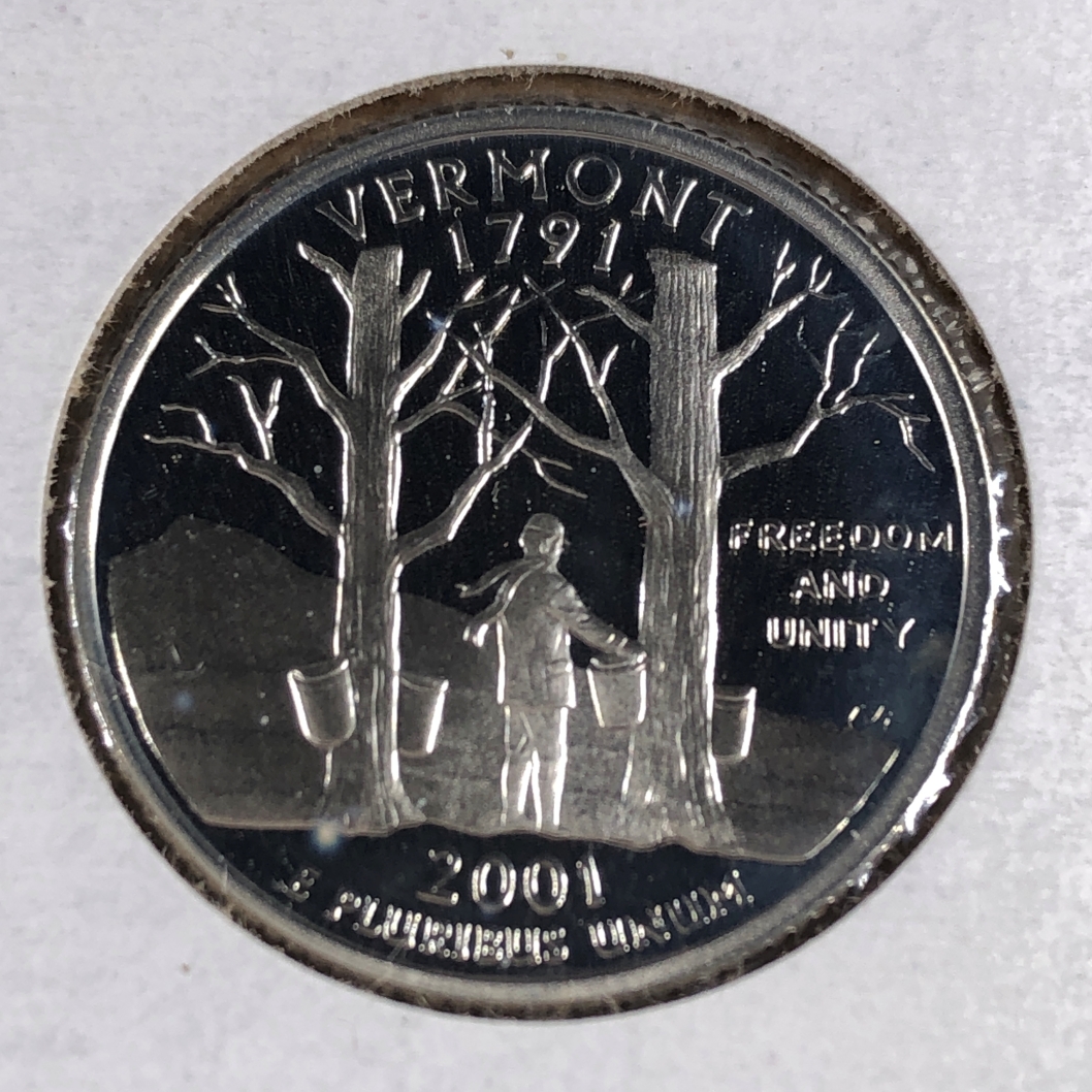 2001-S Proof Silver Vermont State Commemorative Washington Quarter*Deep ...