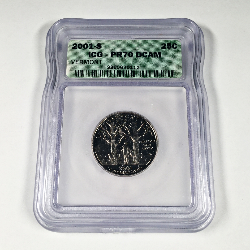 2001-S Proof Vermont State Commemorative Quarter*Graded PR70 DCAM by ICG | Property Room