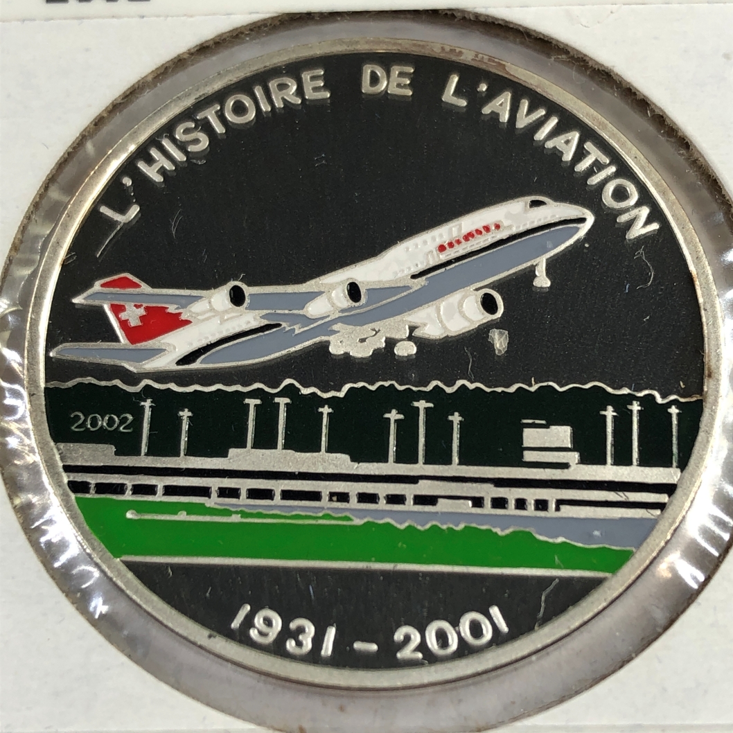 2002 Chad Colorized Silver 1000 Francs Aviation Commemorative*Boeing ...
