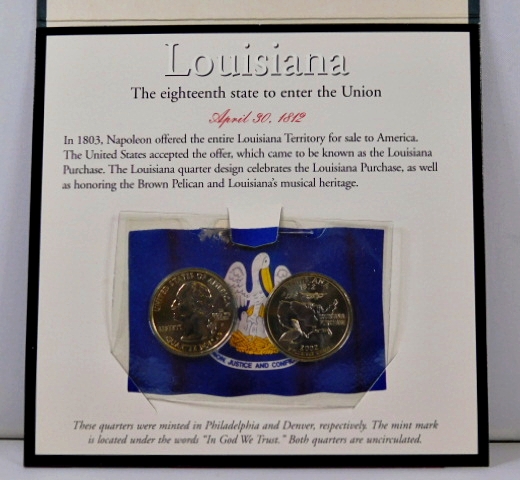 2002-D & P Louisiana State Commemorative Quarters-Uncirculated in Tri ...