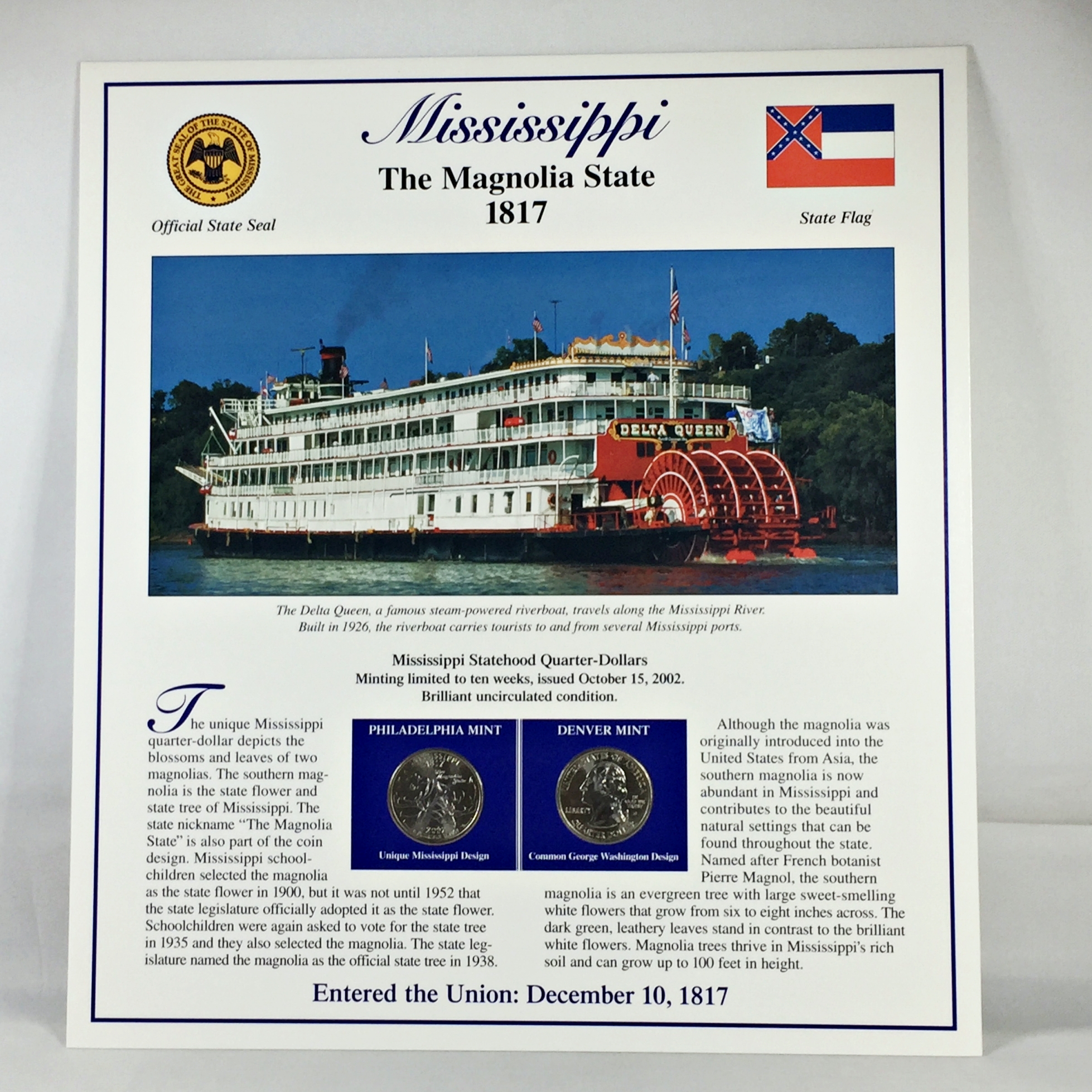 2002-D & P Mississippi Commemorative State Quarters*Uncirculated with 2 ...
