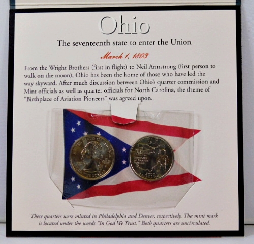 2002-D & P Ohio State Commemorative Quarters-Uncirculated in Tri-fold ...