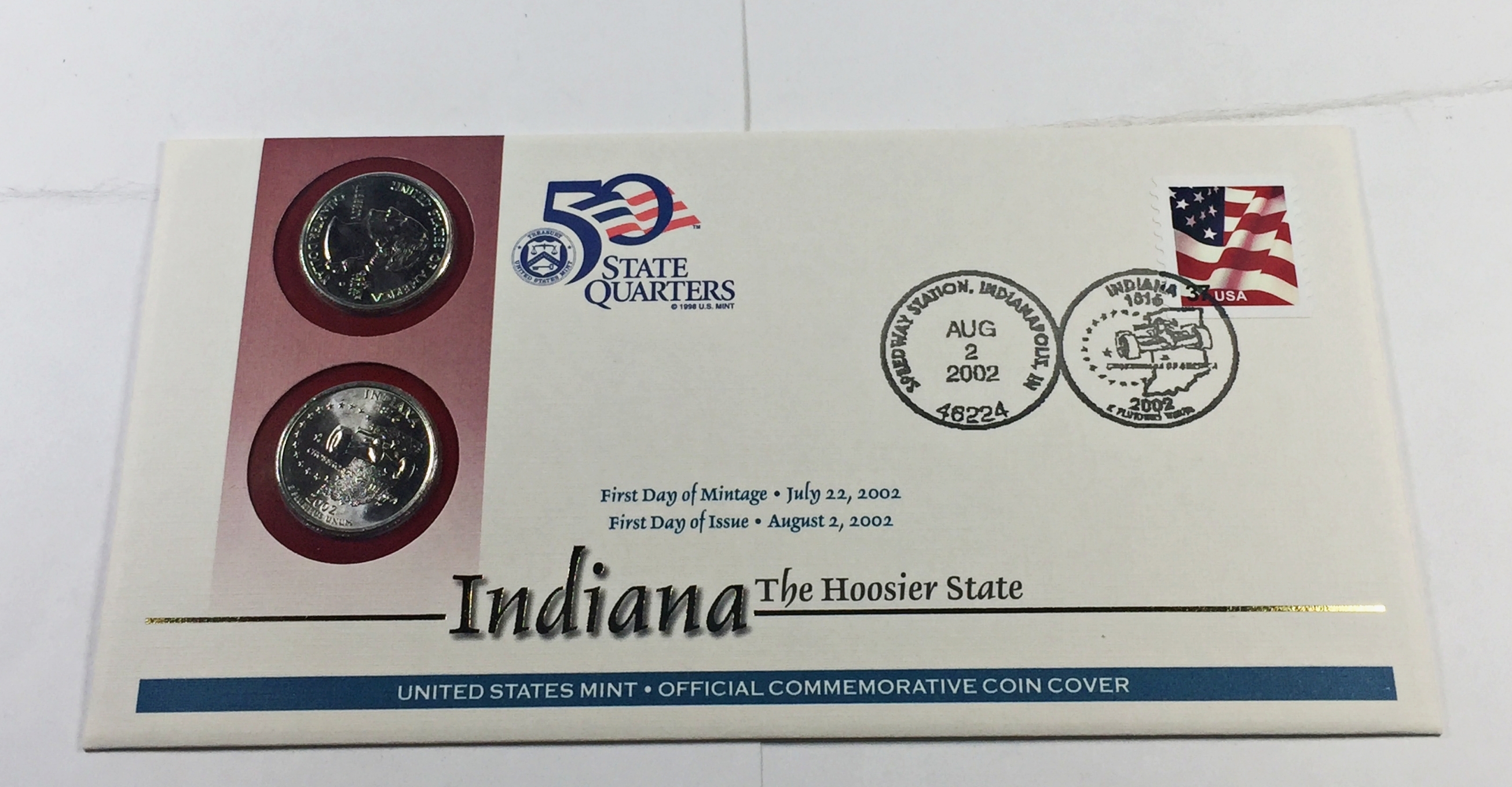 2002-P & D First Day of Issue Indiana State Commemorative Quarters on ...