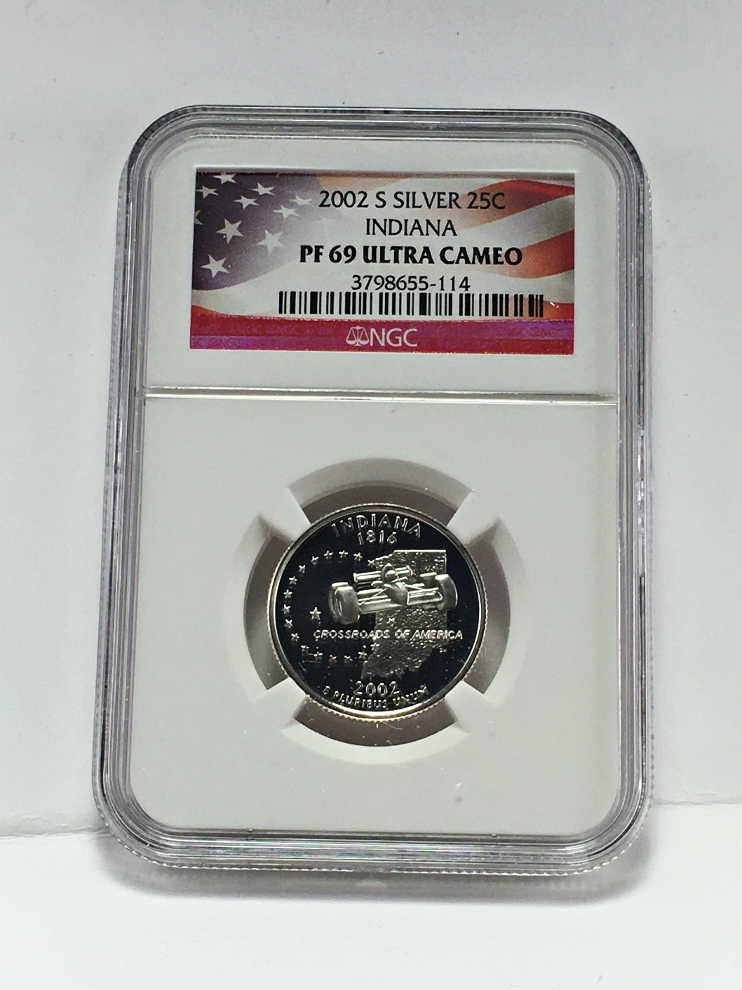 2002-S Proof Silver Indiana State Commemorative Washington Quarter ...