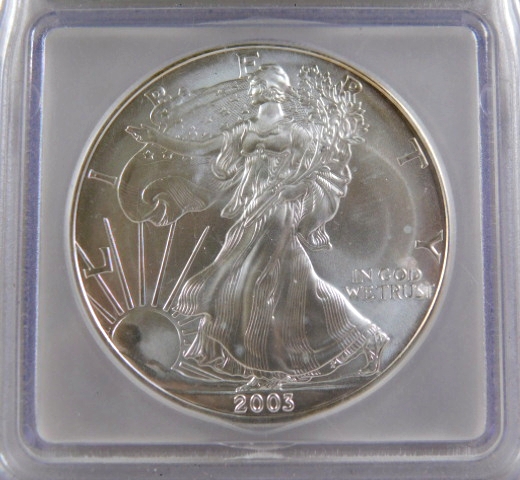 2003 American Silver Eagle*Graded MS70 by ICG*1 oz .999 Fine Silver ...
