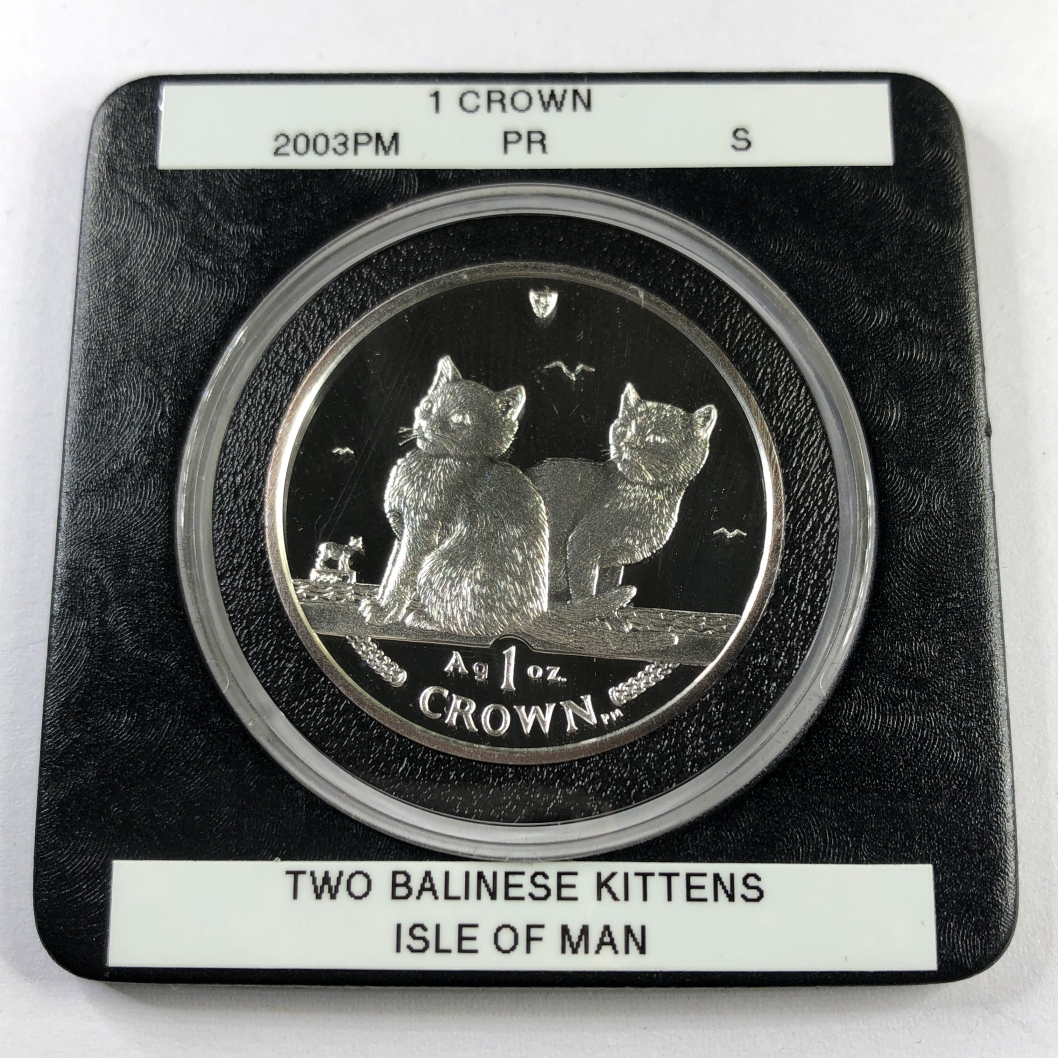 2003PM Isle of Man Proof Silver 1 Crown Two Balinese Kittens ...