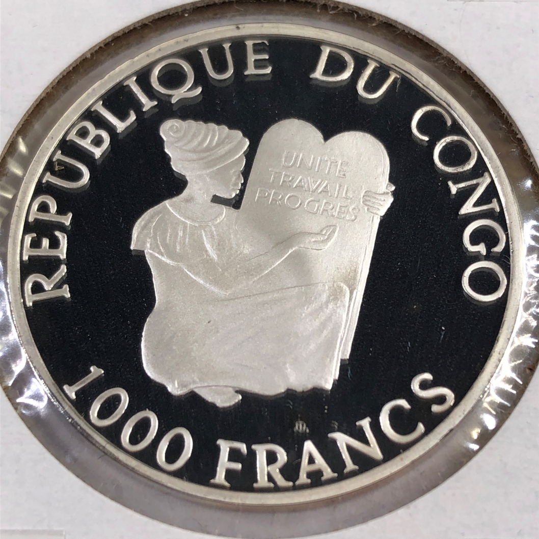 2004 Congo Colorized Silver 1000 Francs Aviation Commemorative*Douglas ...