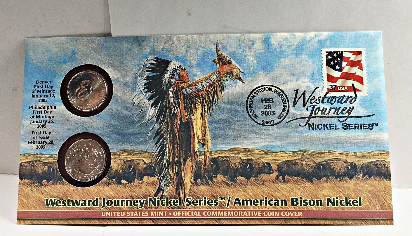 2005-P & D American Bison Commemorative Jefferson Nickels with Stamp ...