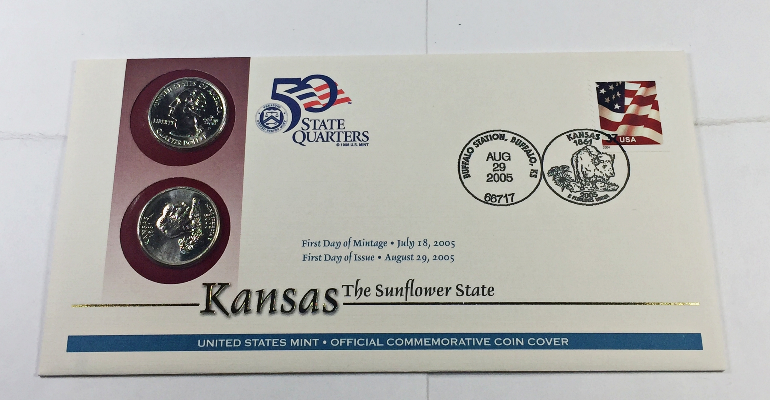 2005-P & D First Day of Issue Kansas State Commemorative Quarters on ...
