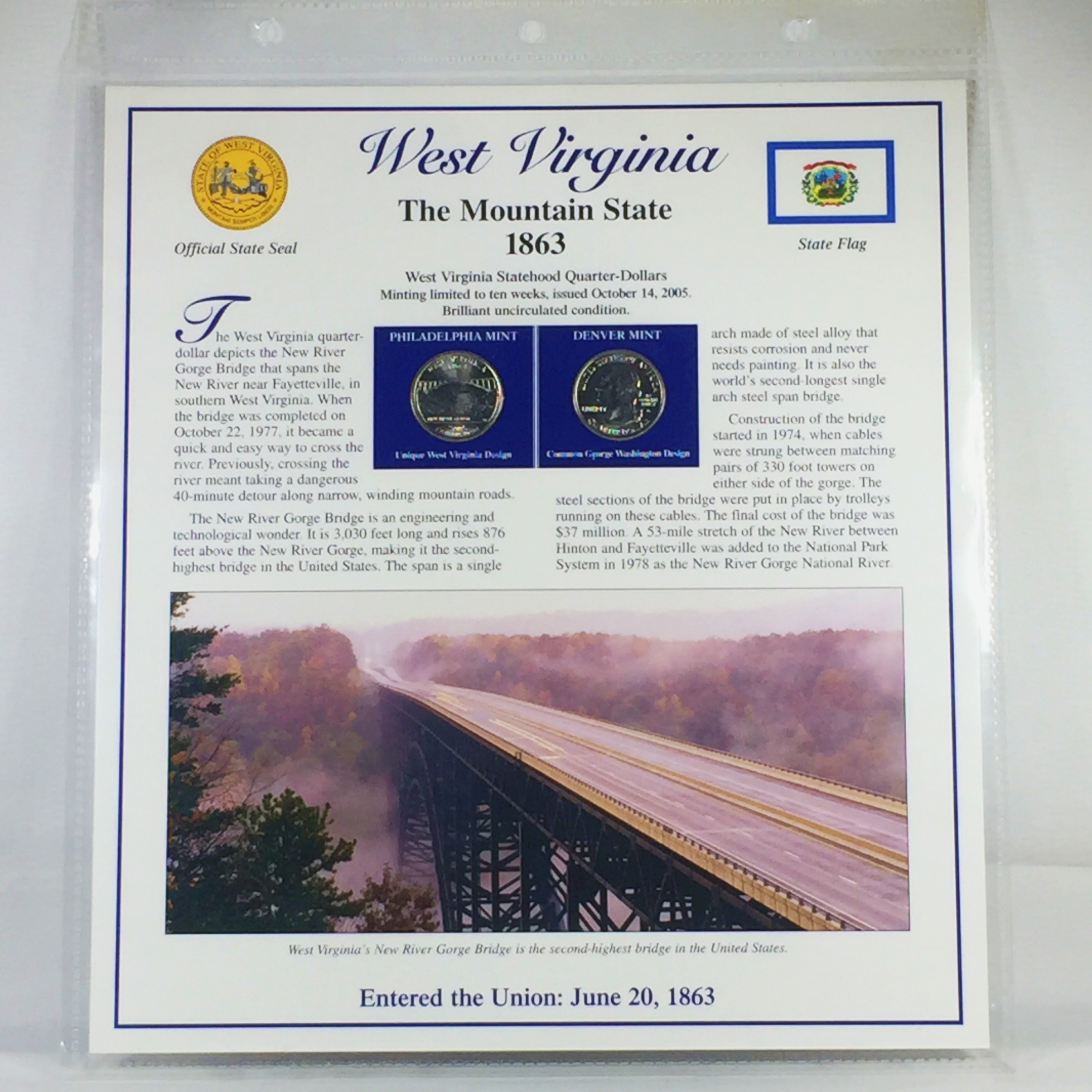 2005-P & D West Virginia Commemorative Quarters*Uncirculated Encased in ...