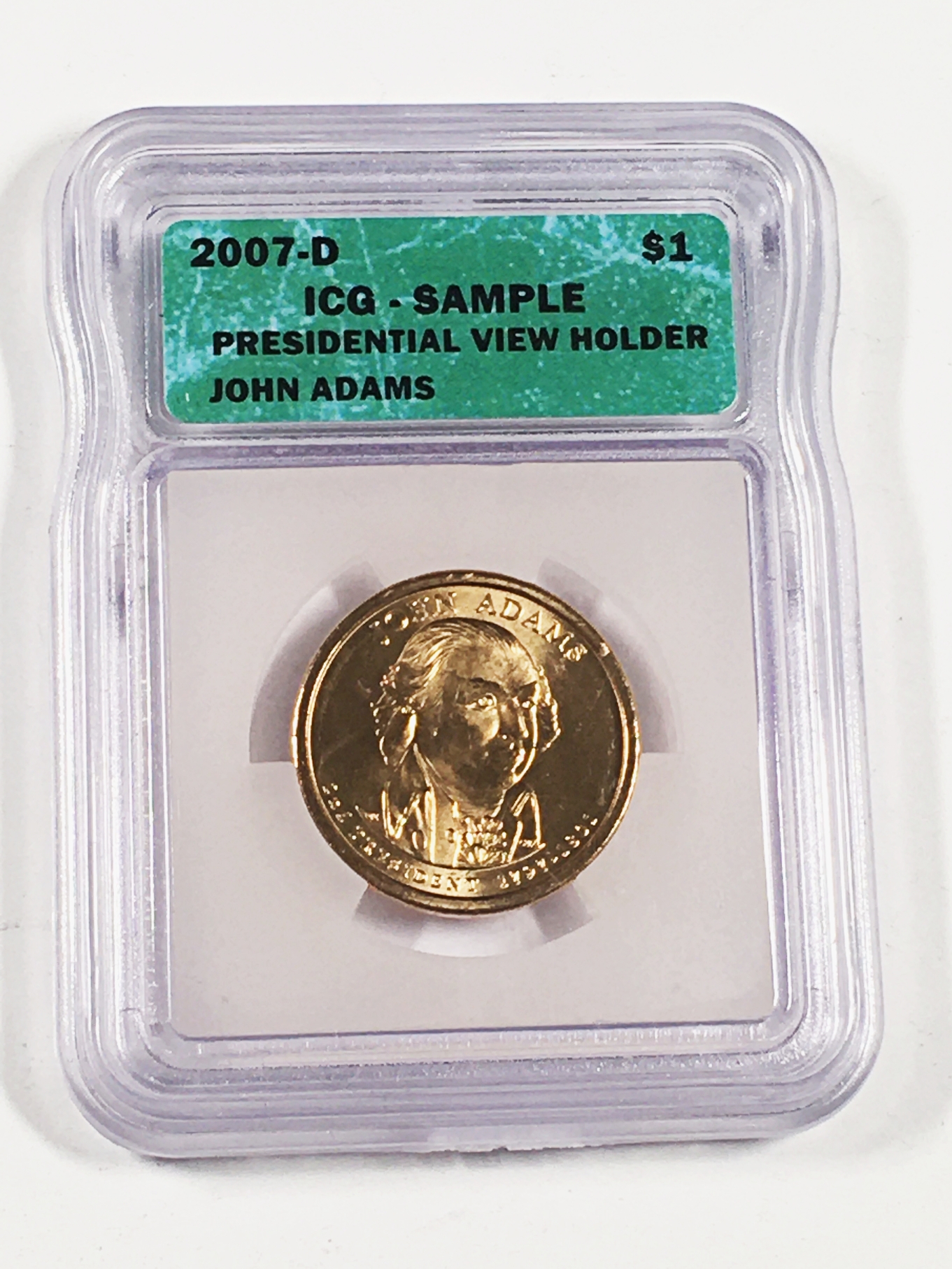 2007-D John Adams Presidential Dollar in ICG Sample Holder | Property Room