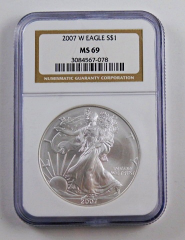 2007-W American Silver Eagle*Graded MS69 by NGC*Struck at West Point Mint*1oz .999 Fine Silver ...